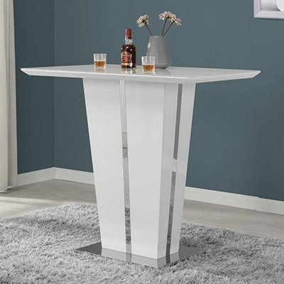 Memphis High Gloss Bar Table In White With Glass Top | DIY at B&Q