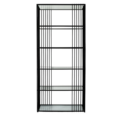 Memphis Minimalist Black Metal Tall Shelving Unit with Glass Shelves