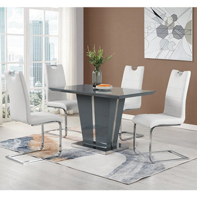 Memphis Small Grey Gloss Dining Table With 4 Petra White Chairs | DIY ...