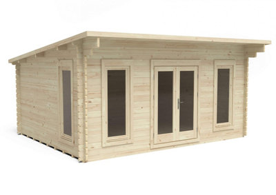 Mendip 5.0m x 4.0m Log Cabin - Pent Roof, Double Glazed, 24kg Polyester ...