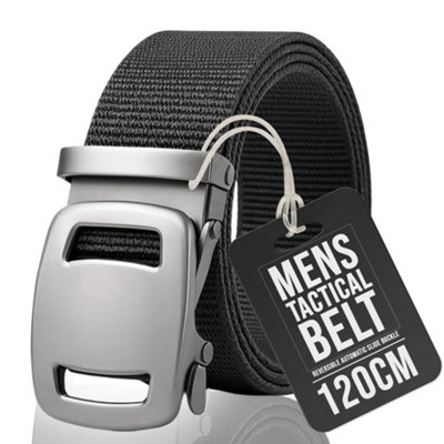 Mens Black Nylon Canvas Belts with Automatic Slide Buckle Quick Release ...