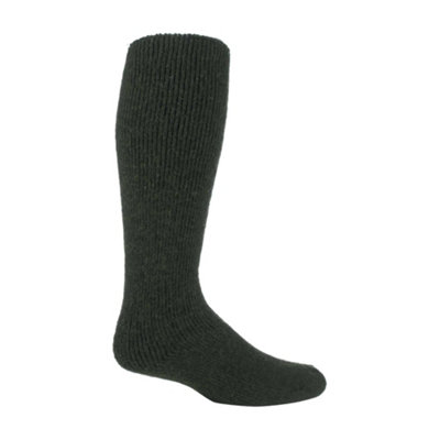 Mens Extra Long Knee High Thermal Wool Socks - 6-11 - Green