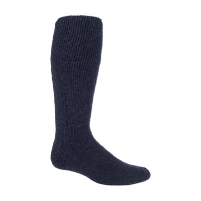 Mens Extra Long Knee High Thermal Wool Socks - 6-11 - Navy