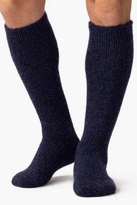 Mens Extra Long Knee High Thermal Wool Socks - 6-11 - Navy