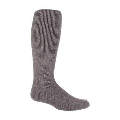 Mens Extra Long Knee High Thermal Wool Socks - 6-11 - Stone