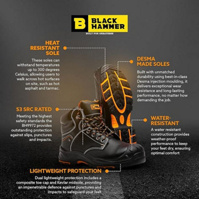 Mens Leather Safety Boots S3 SRC HRO Steel Toe Cap Work Shoes Ankle ...