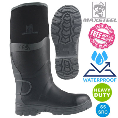 Mens Maxsteel Safety Neoprene Wellington S5 Steel Toe Cap Waterproof ...