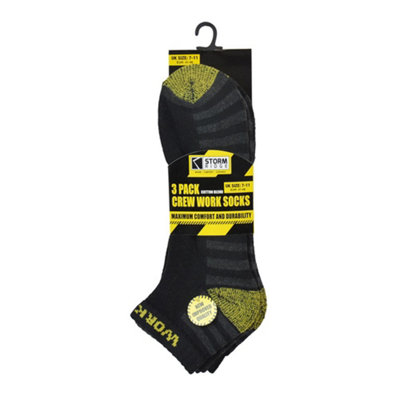 Buy Mens Storm Ridge Hardwearing Crew Work Trainer Socks 3 Pack Cotton ...