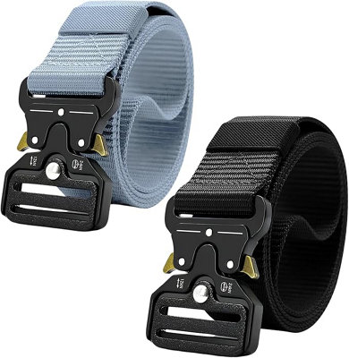Mens Tactical Military Gray & Black Nylon Webbing Belt with Quick ...