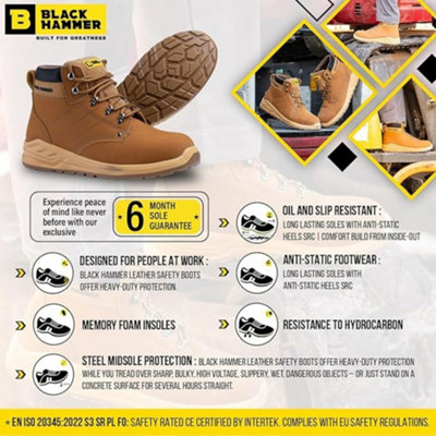 Mens Work Tan Safety Boots Steel Toe Cap Durable and Comfortable Safety ...