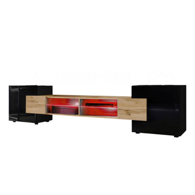 Merano Wide TV Unit with Storage & Led Lighting -White Gloss / Black Matt