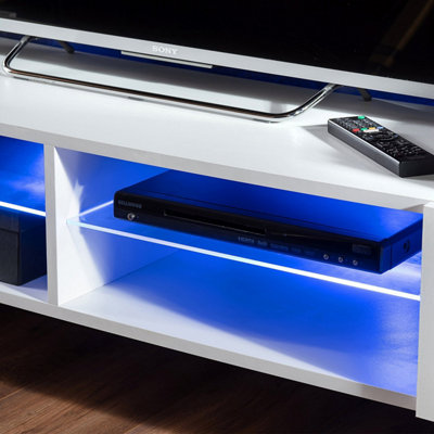 Merano Wide TV Unit with Storage & Led Lighting -White Gloss / Black Matt