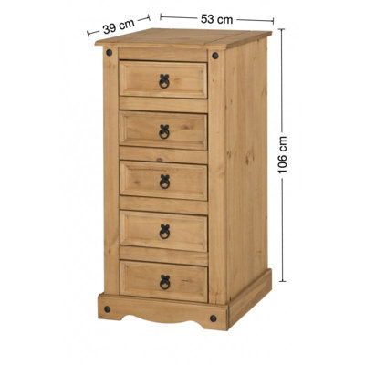 Mercers Furniture Corona 5 Drawer Narrow Chest of Drawers Solid Wood ...