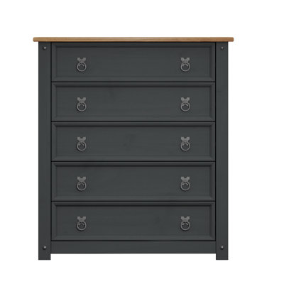 Mercers Furniture Corona Charcoal Small 5 Drawer Chest Of Drawers Solid ...