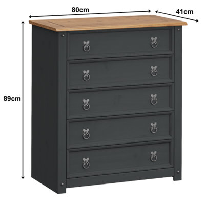 Mercers Furniture Corona Charcoal Small 5 Drawer Chest Of Drawers Solid ...