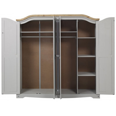 Mercers Furniture Corona Grey Wax 4 Door Arch Top Wardrobe Solid Pine ...