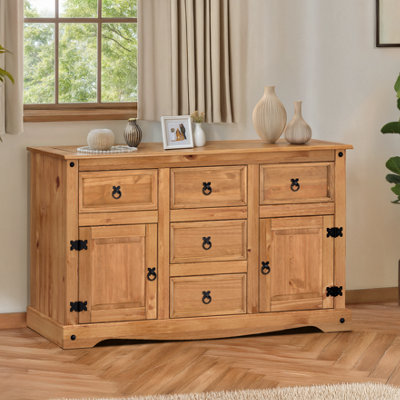 Mercers Furniture Corona Large 2 Door 5 Drawer Sideboard Solid Pine ...