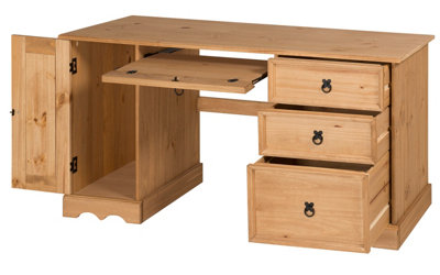 Mercers Furniture Corona Straight Computer Desk 3 Drawer 1 Door Office Bedroom Solid Pine with ...