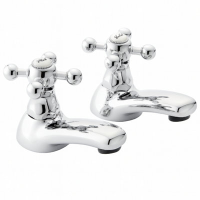 MERCIA Traditional Basin Tap Pair Chrome - Crosshead Handles, Solid ...