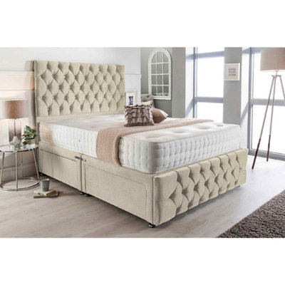 Merina Divan Bed Set with Tall Headboard and Mattress - Chenille Fabric ...