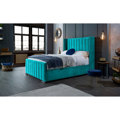 Teal velvet bed frame store