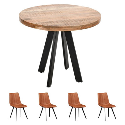 Merlin Mango Wood 4 Seater Round Dining Table Set With 4 Chairs | DIY ...