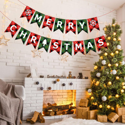Merry Christmas Banner Red Green Santa Festive Party Decor Xmas Sign ...