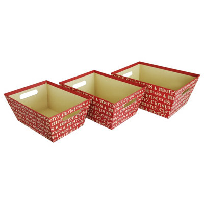 Merry Christmas Hamper Basket Tray Set Of 3 Nested Gift Boxes Eco at B&Q