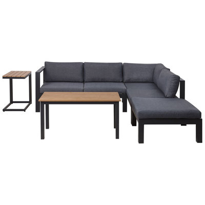 MESSINA 5 Seater Garden Corner Sofa with Table Left Hand Black Metal