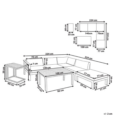 MESSINA 5 Seater Garden Corner Sofa with Table Left Hand Black Metal
