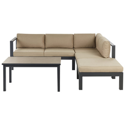 MESSINA 5 Seater Garden Corner Sofa with Table Left Hand Sand Beige Metal