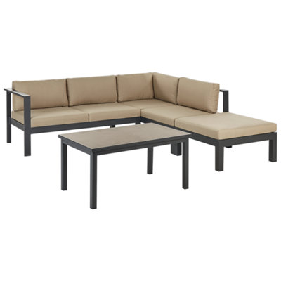 MESSINA 5 Seater Garden Corner Sofa with Table Left Hand Sand Beige Metal