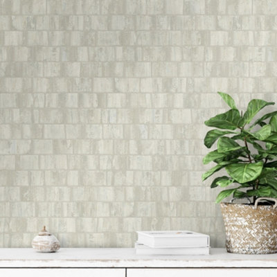 Messina Tile Wallpaper in Beige and Gold