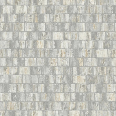 Messina Tile Wallpaper in Grey and Gold