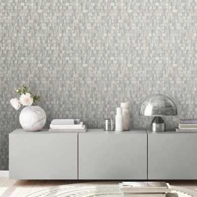 Messina Tile Wallpaper in Grey and Gold
