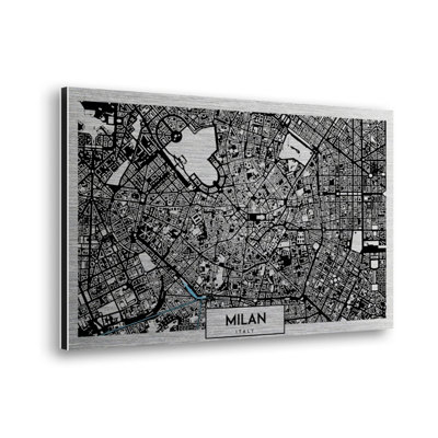 Metal Art Milan Map Brushed Aluminium Print
