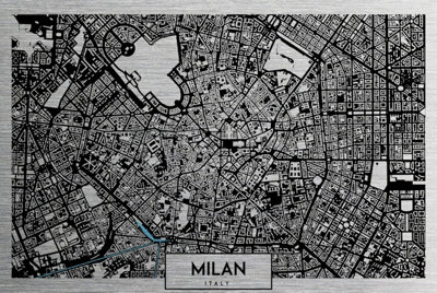 Metal Art Milan Map Brushed Aluminium Print