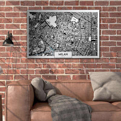Metal Art Milan Map Brushed Aluminium Print