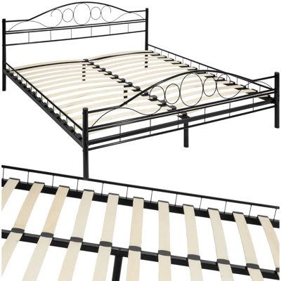 Metal bed frame Art with slatted base - black/black