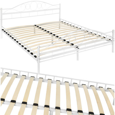 Metal bed frame Art with slatted base - white/white