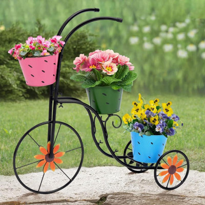 Metal Bicycle Planter Basket Stand - Decorative Flower Pot Cart for ...