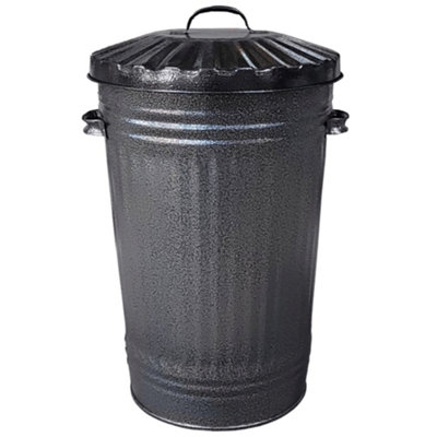 Metal Bin 45L Antique Silver Galvanised Slim Tapered Steel Bin for ...