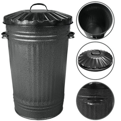 Metal Bin 45L Antique Silver Galvanised Slim Tapered Steel Bin for ...