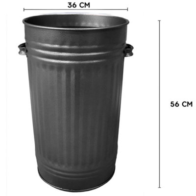 Metal Bin 45L Antique Silver Galvanised Slim Tapered Steel Bin for ...