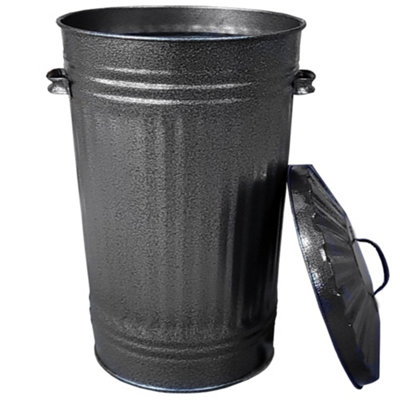 Metal Bin 45L Antique Silver Galvanised Slim Tapered Steel Bin for ...