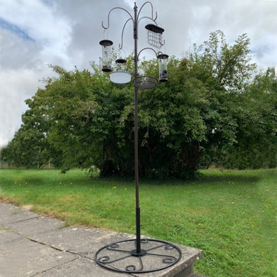 Metal Complete Bird Feeding Station with 4 Feeders & Round Metal Patio ...