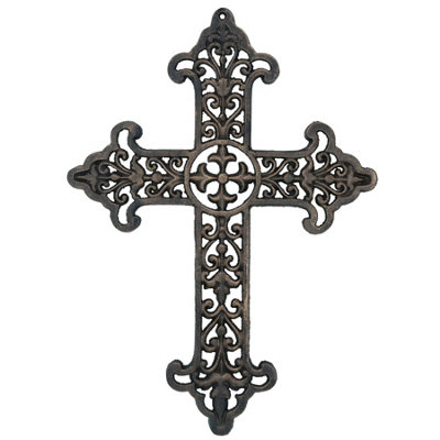 Metal Cross Sign Plaque Cast Iron Door Wall House Shed Church Victorian ...
