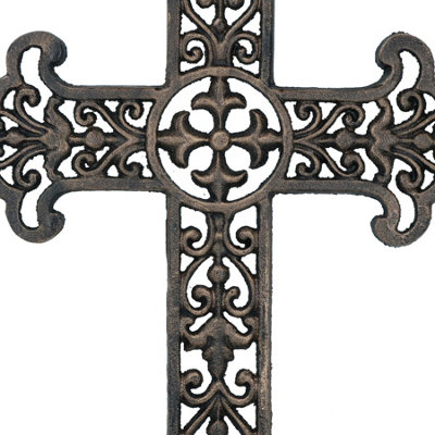 Metal Cross Sign Plaque Cast Iron Door Wall House Shed Church Victorian ...
