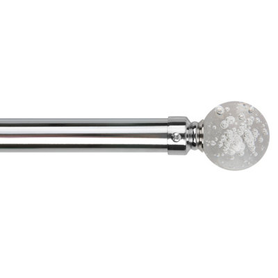 Metal Curtain Pole Set Extendable 40cm to 144cm Bubble Chrome Curtain ...