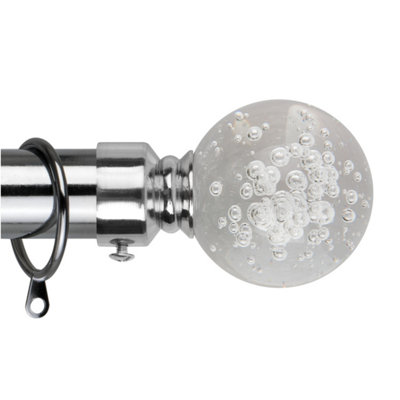 Metal Curtain Pole Set Extendable 40cm to 144cm Bubble Chrome Curtain ...
